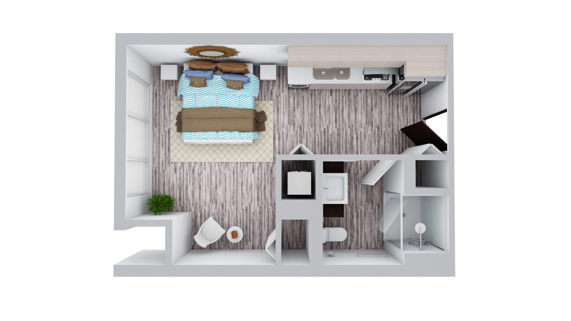 STUDIO: LAYOUT A1 - Experience Unparalled Living in the Heart of Edgewater